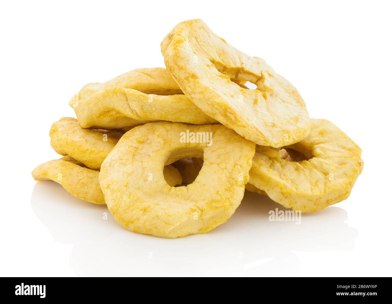 Pile of bio dried apple rings. Isolated on white background with shadow ...