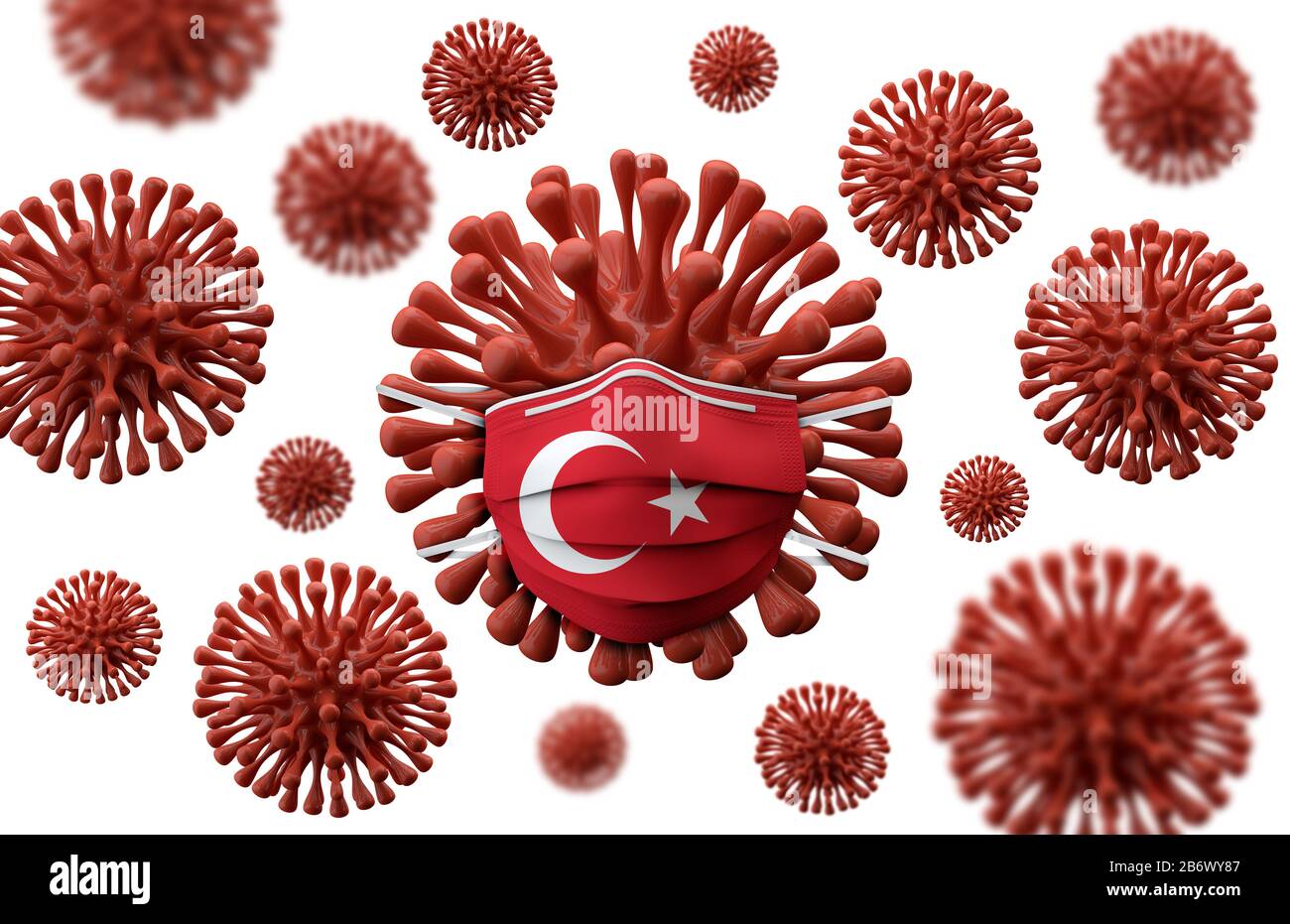 Turkey flag protective mask on a virus bacteria. 3D Render Stock Photo ...