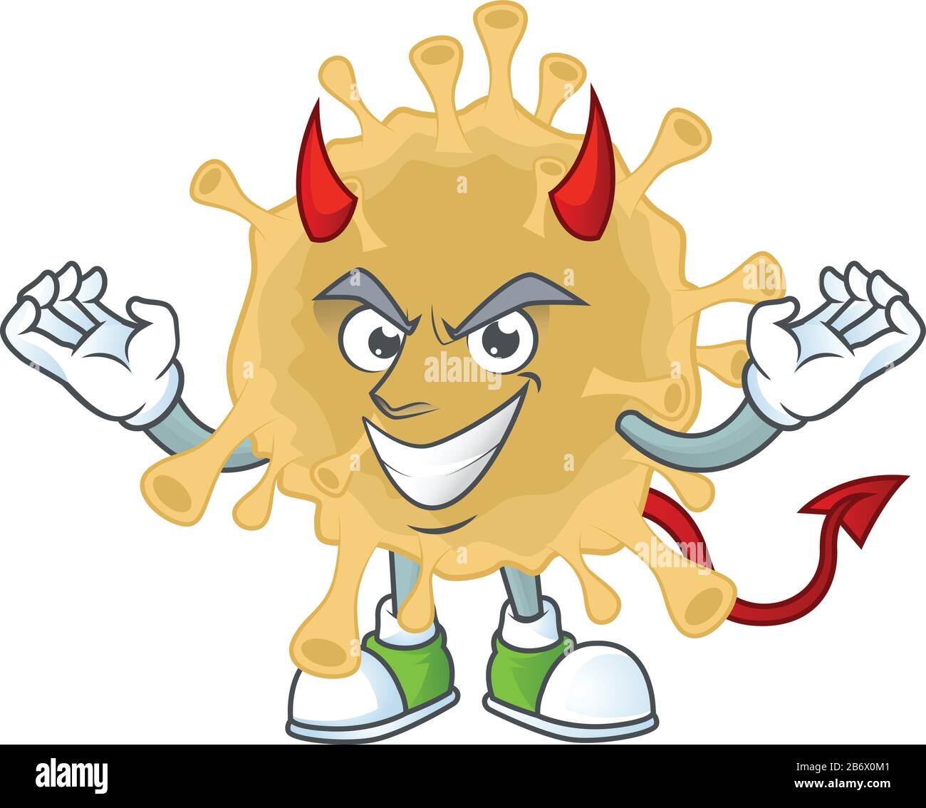 Cartoon picture of coronavirus particle in devil cartoon character ...