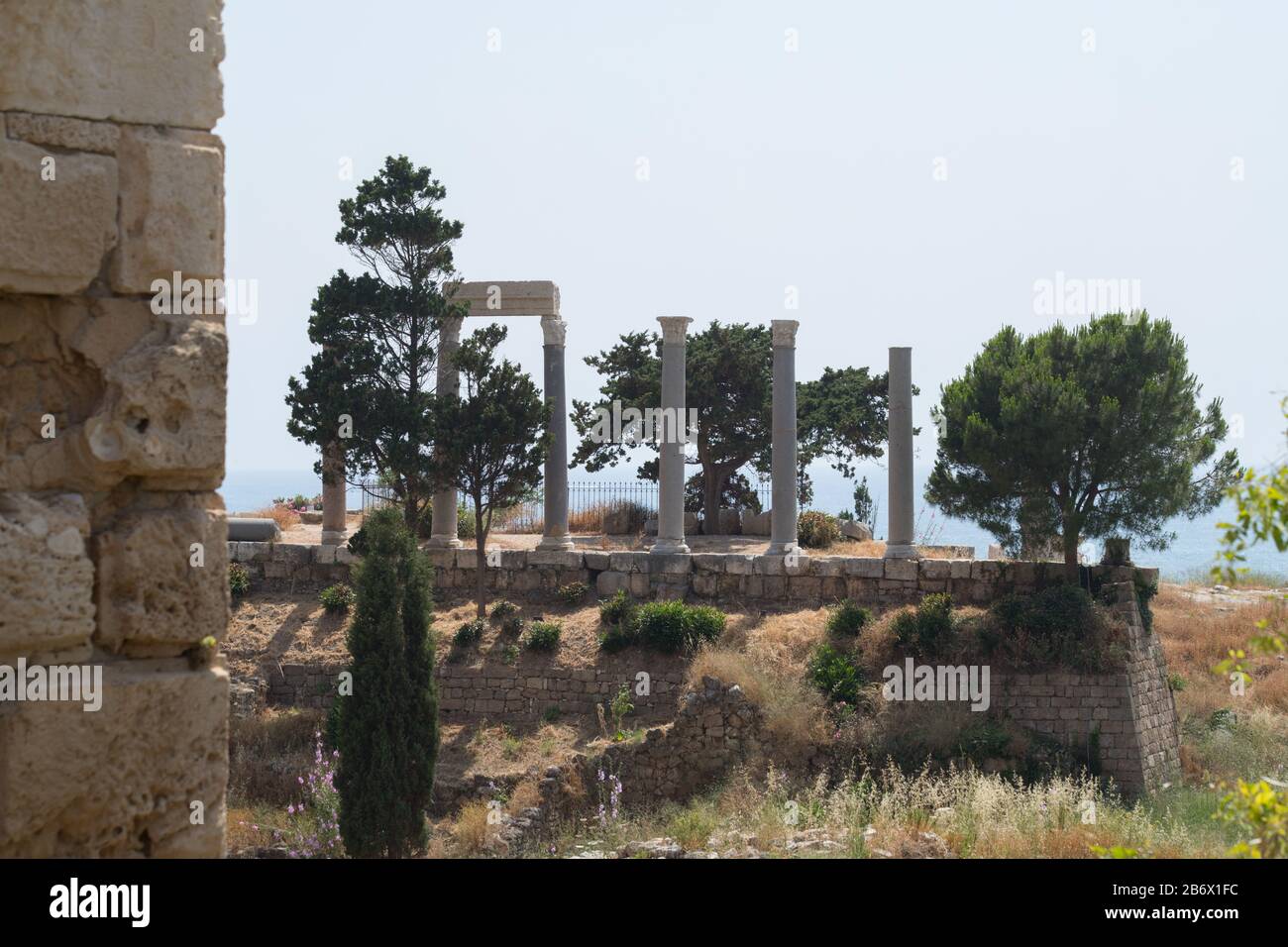 Remains of Roman columns. View of the Roman ruins of Byblos. Byblos ...