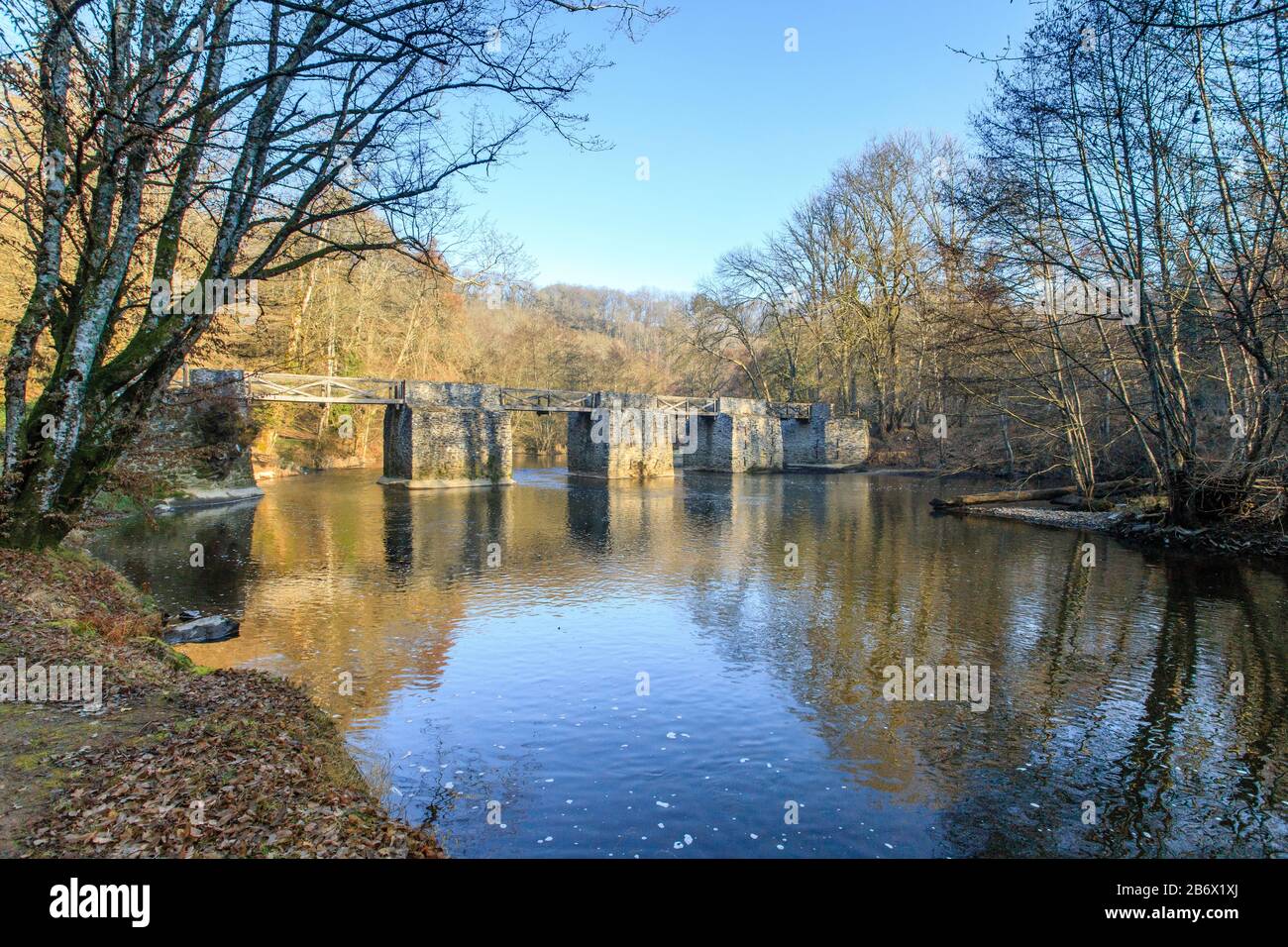 France, Creuse, Creuse valley, Fresselines, Puy Guillon footbridge on ...