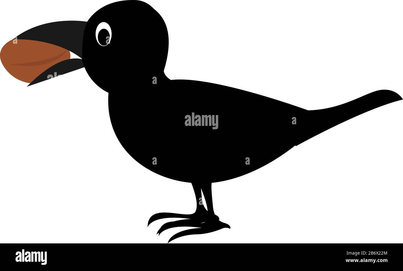 Crow with a nut, illustration, vector on white background Stock Vector ...