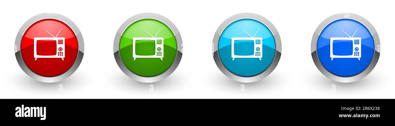 Retro television silver metallic glossy icons, tv and video screen ...