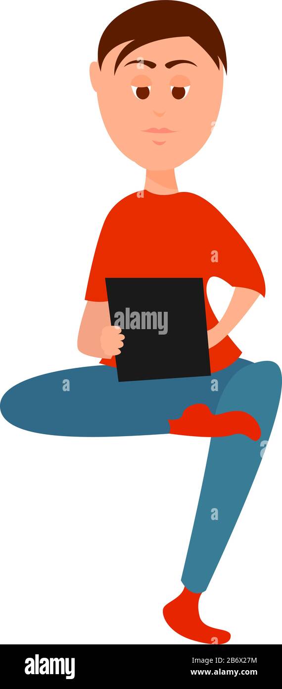 Boy drawing, illustration, vector on white background Stock Vector ...