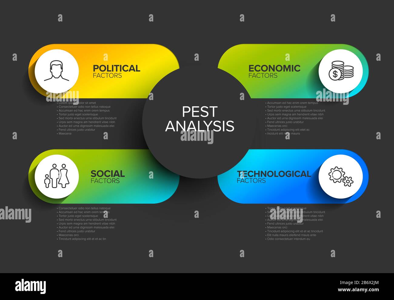 Simple colorful Vector PEST diagram schema political, social, economic ...