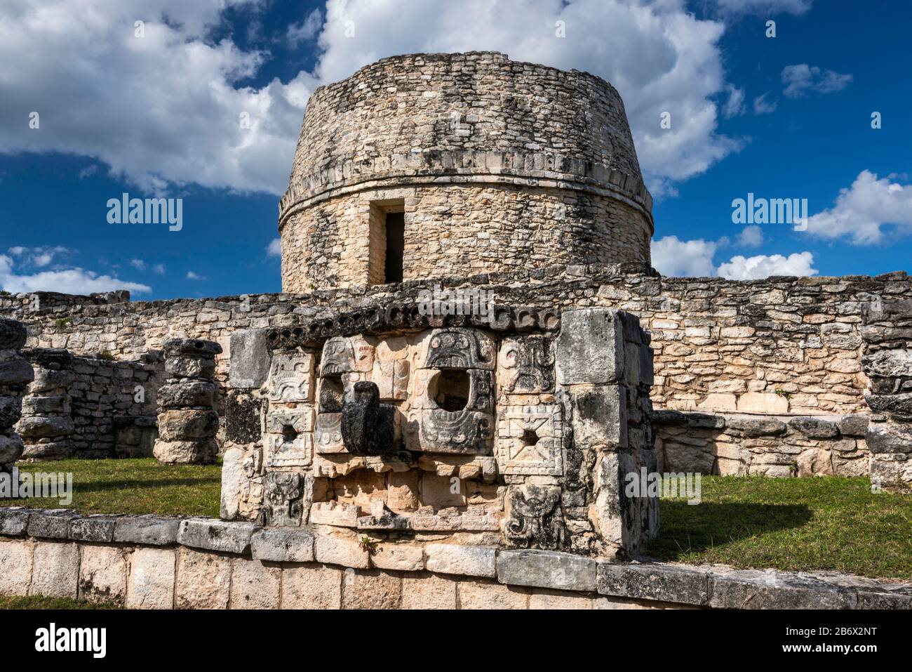 Mask of rain god Chaac, El Templo Redondo (Rounded Temple), Mayan ruins ...