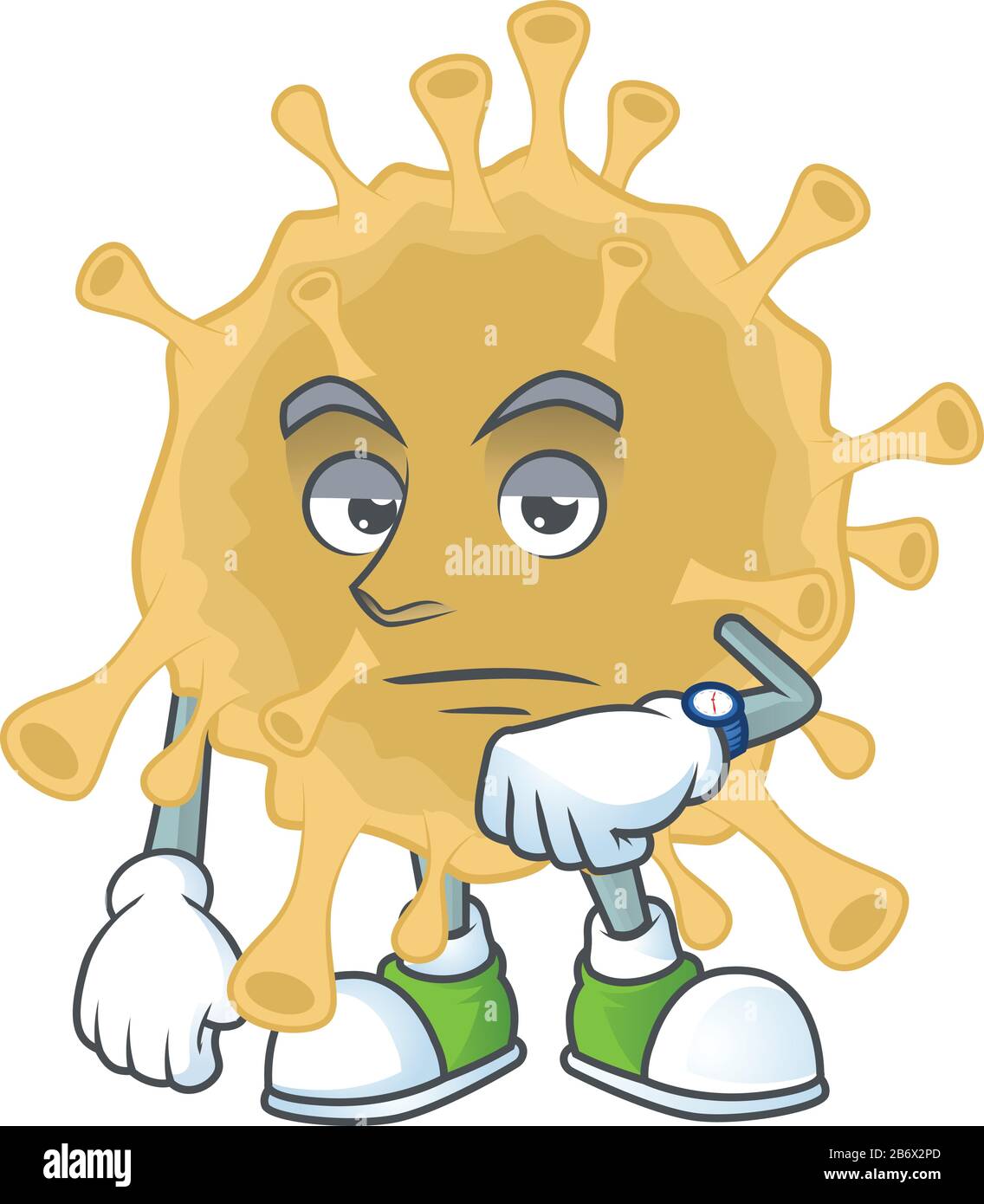 A cartoon icon of coronavirus particle with waiting gesture Stock ...