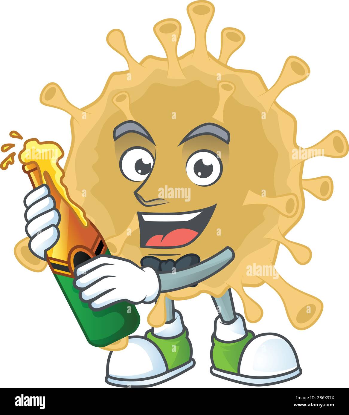 mascot cartoon design of coronavirus particle with bottle of beer Stock ...