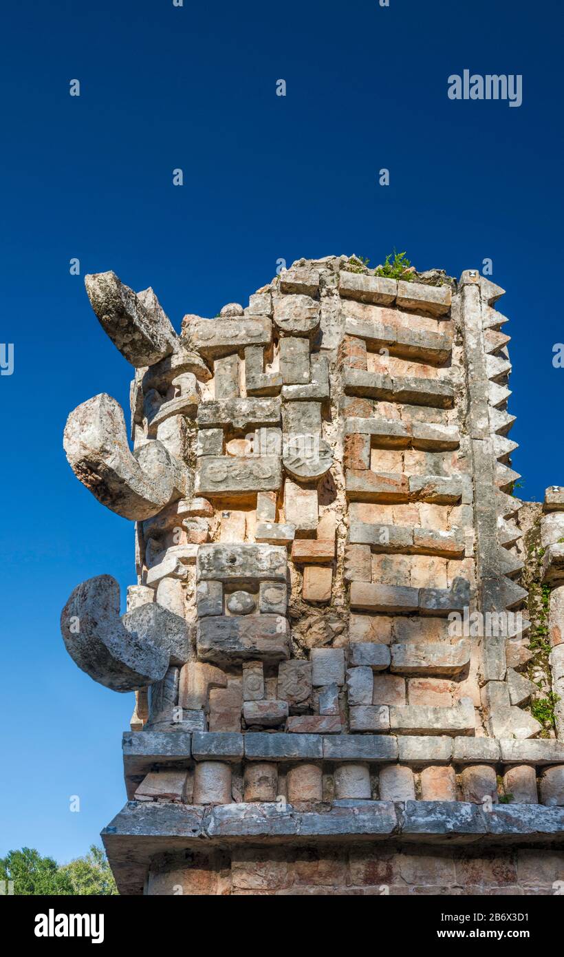 Masks of rain god Chaac at El Palacio (Palace), Grupo 1, Mayan ruins at ...
