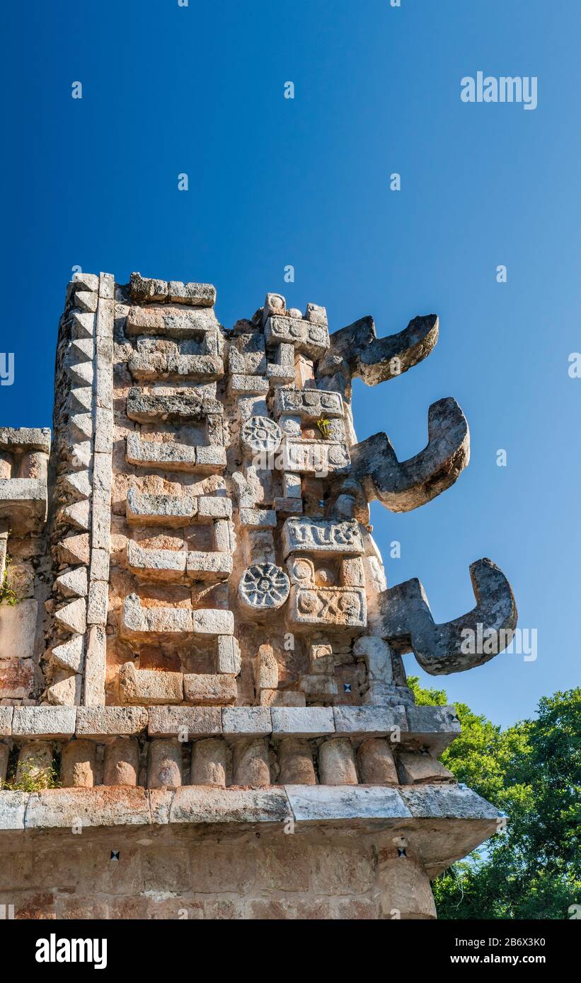 Masks of rain god Chaac at El Palacio (Palace), Grupo 1, Mayan ruins at ...