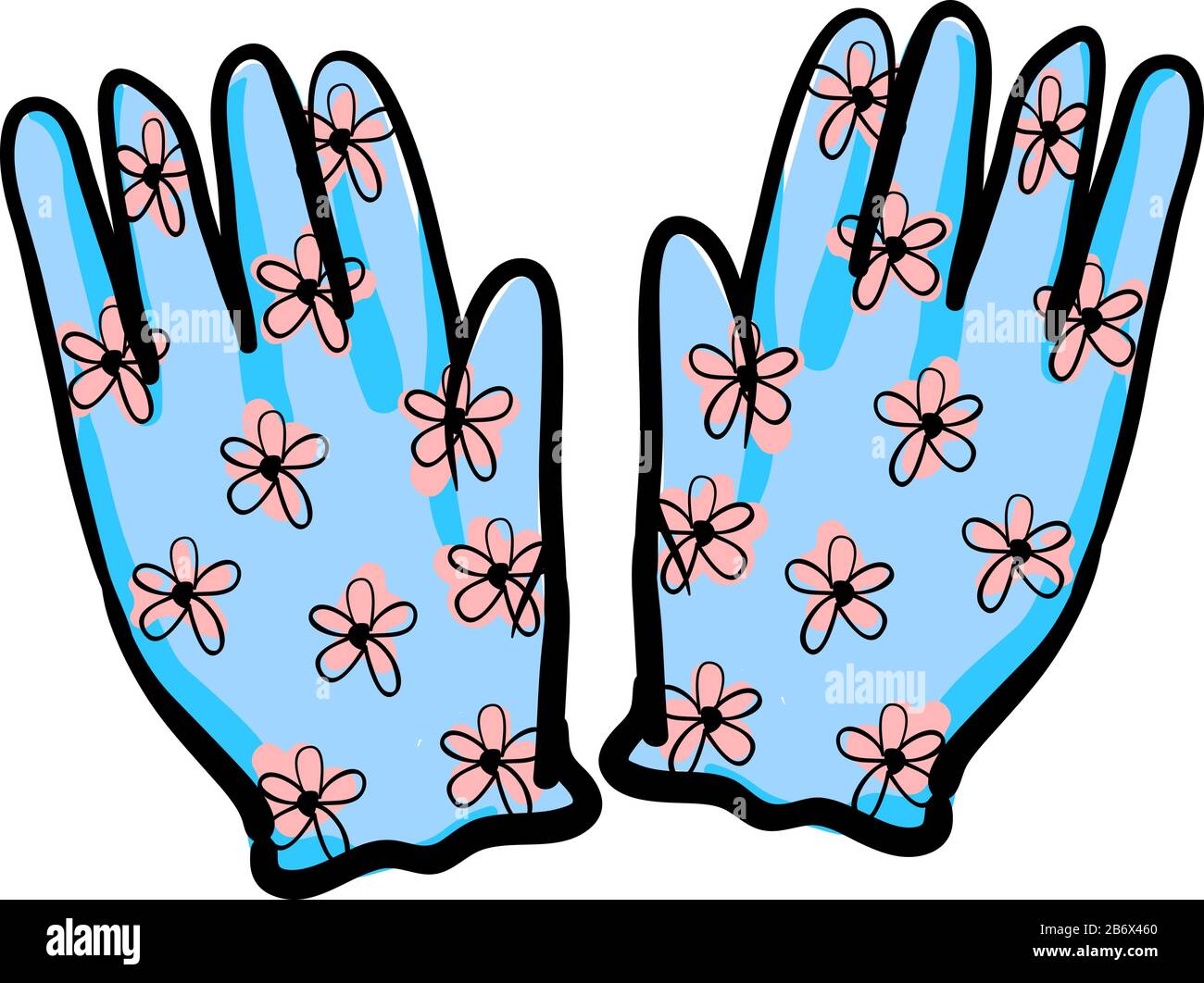 Floral blue gloves, illustration, vector on white background Stock ...