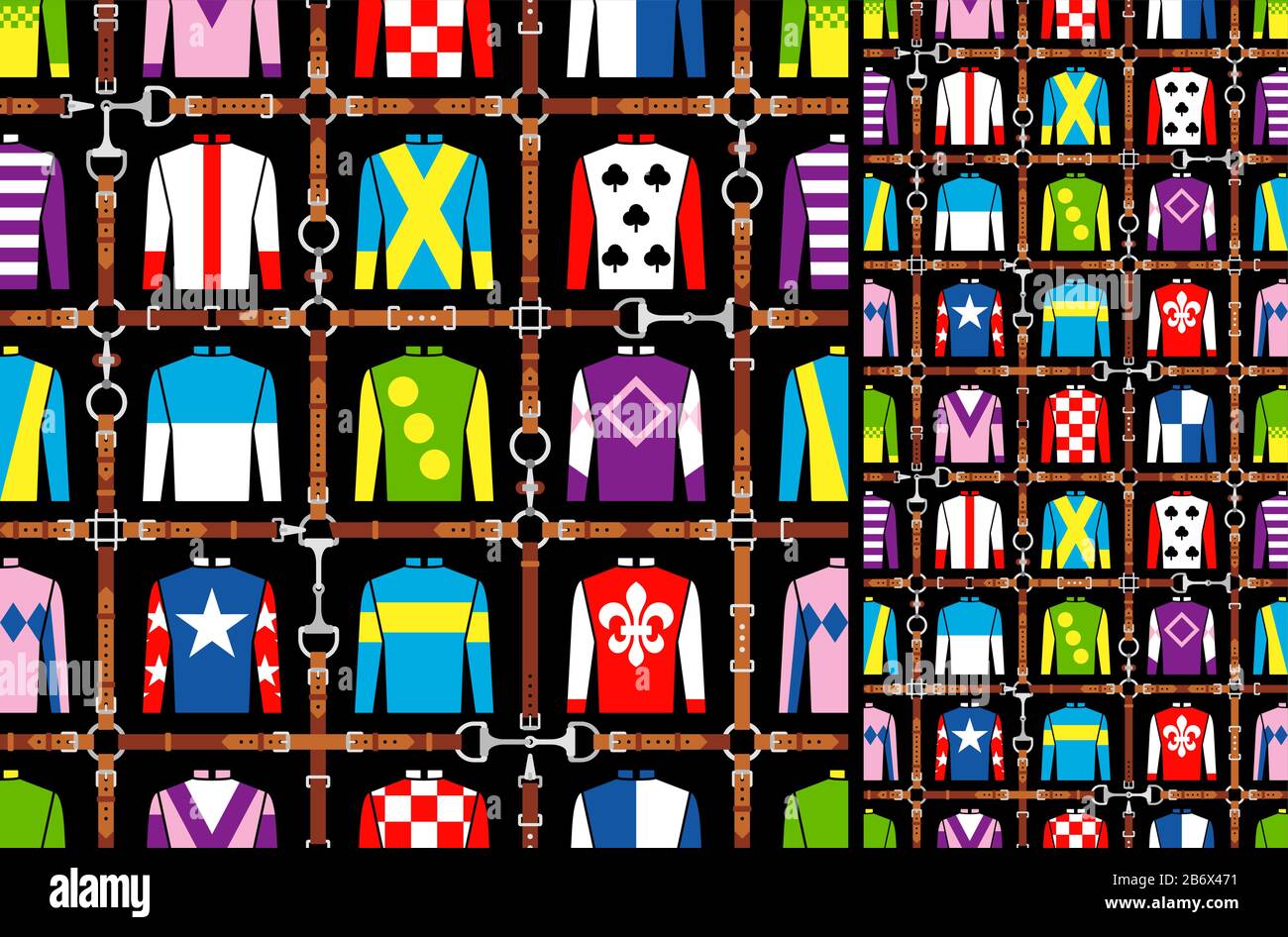 Seamless pattern jockey uniform. Traditional design. Silk. Harness ...