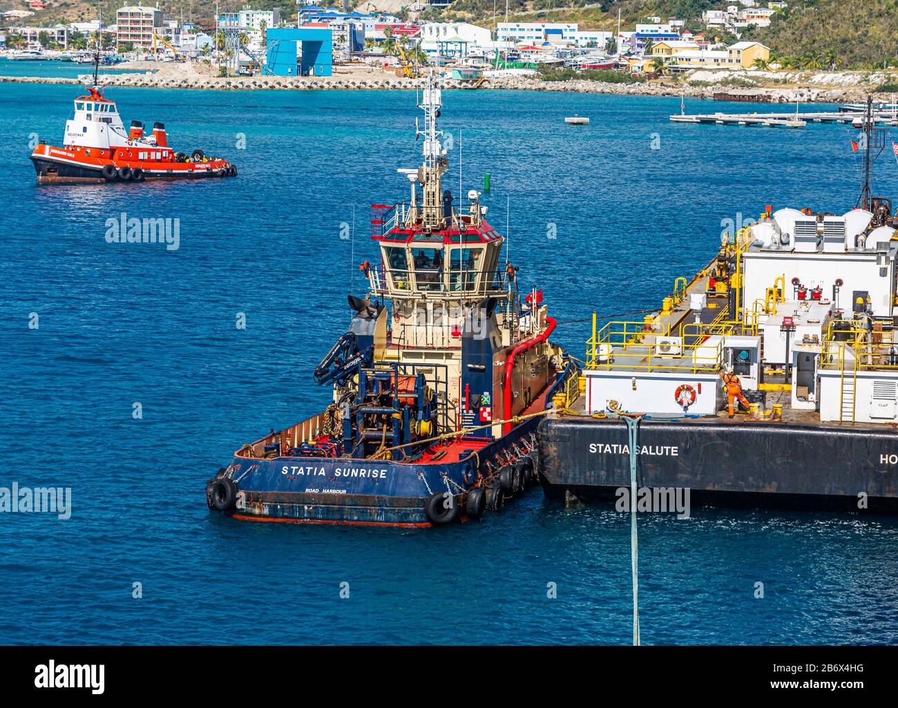 Tugboat and Working Barge Stock Photo - Alamy