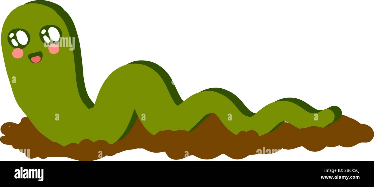 Green cute worm, illustration, vector on white background Stock Vector ...