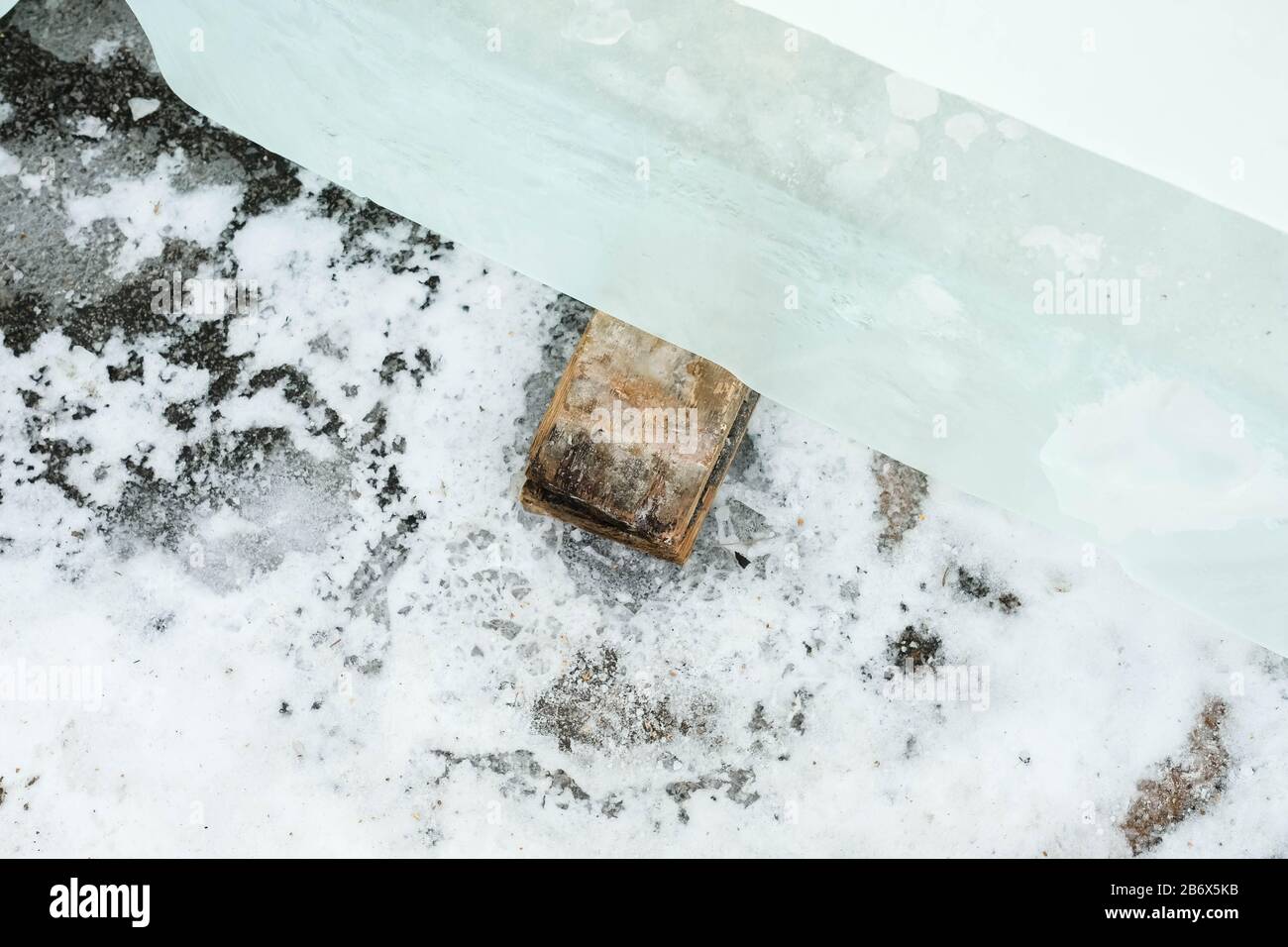 Wooden props for ice blocks. The construction of the ice town. Winter ...