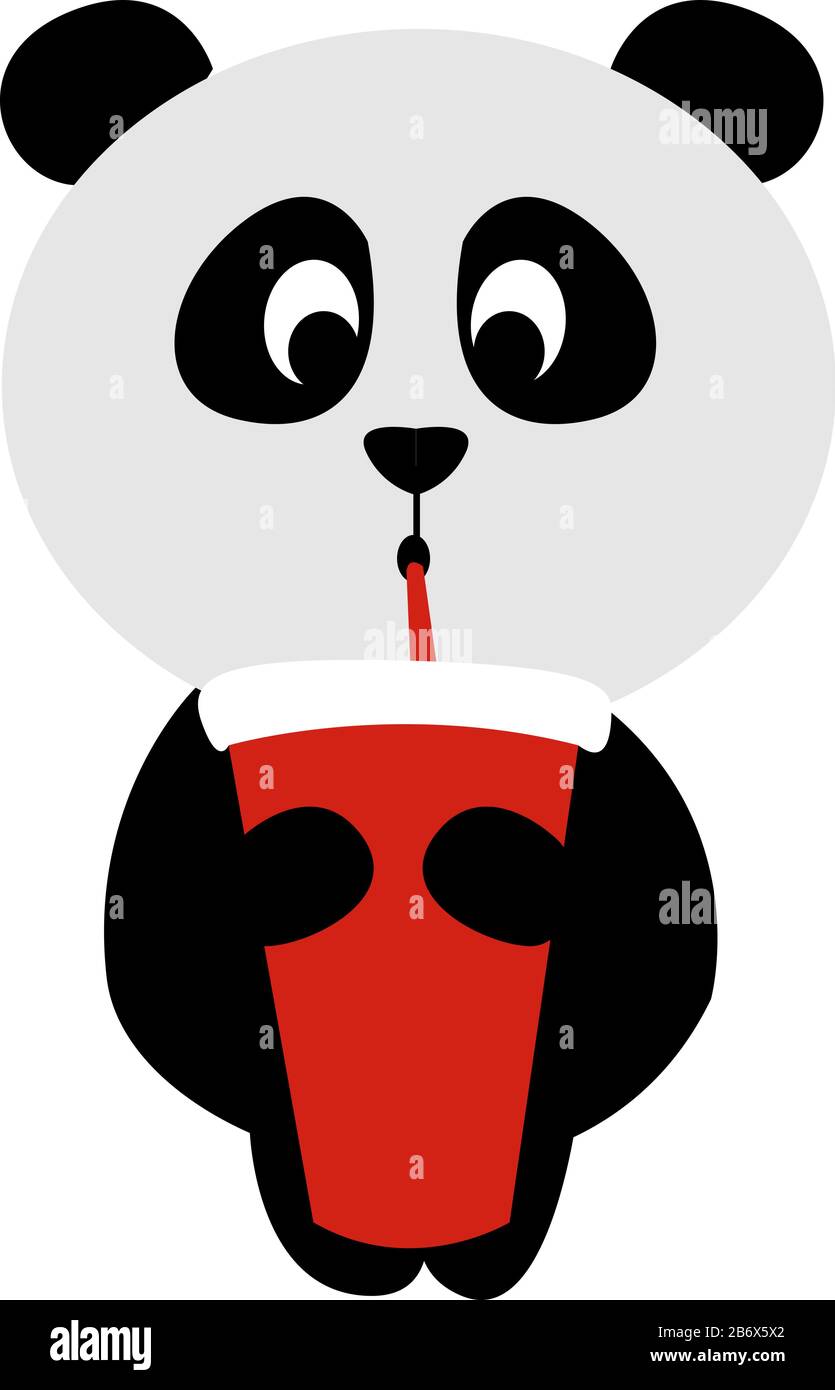 Little panda with drink, illustration, vector on white background Stock ...