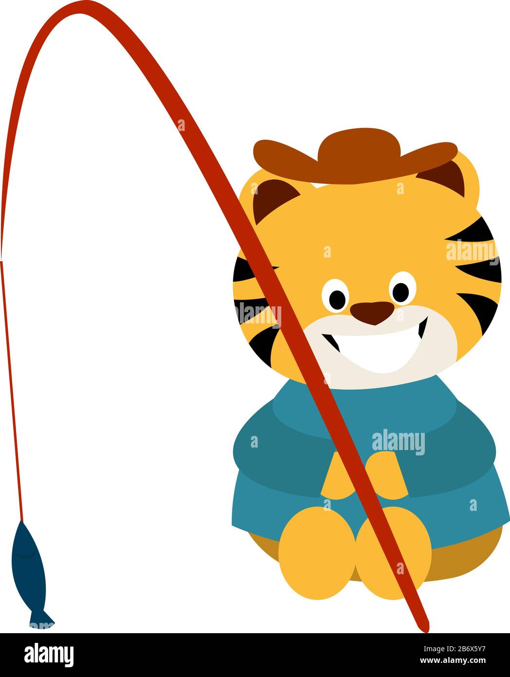 Cat fishing, illustration, vector on white background Stock Vector ...