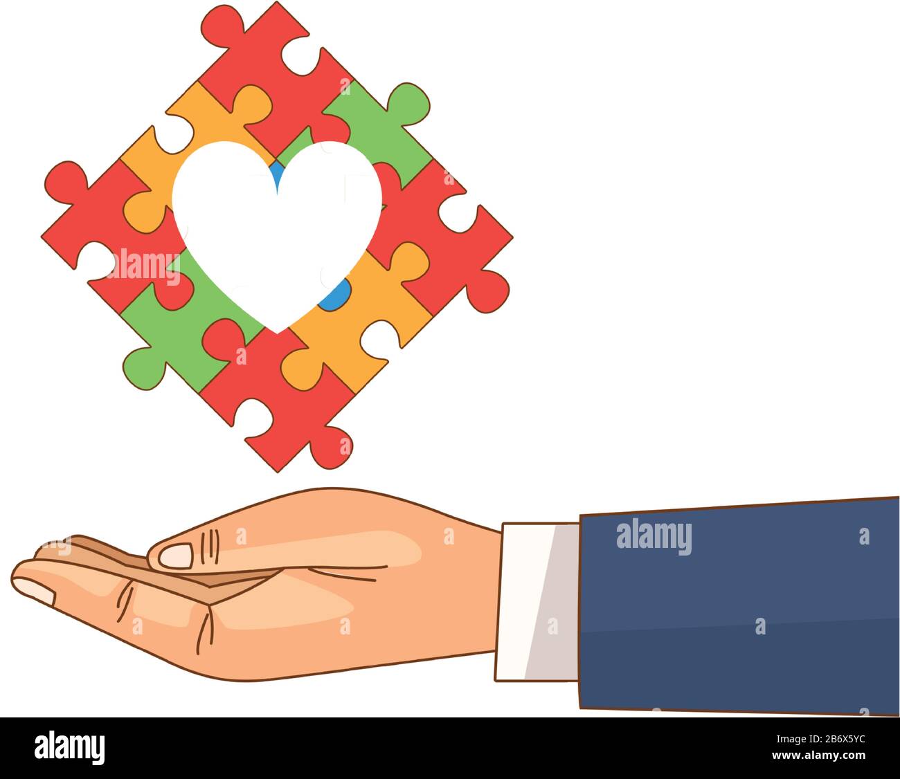 hand lifting heart with puzzle game pieces Stock Vector Image & Art - Alamy