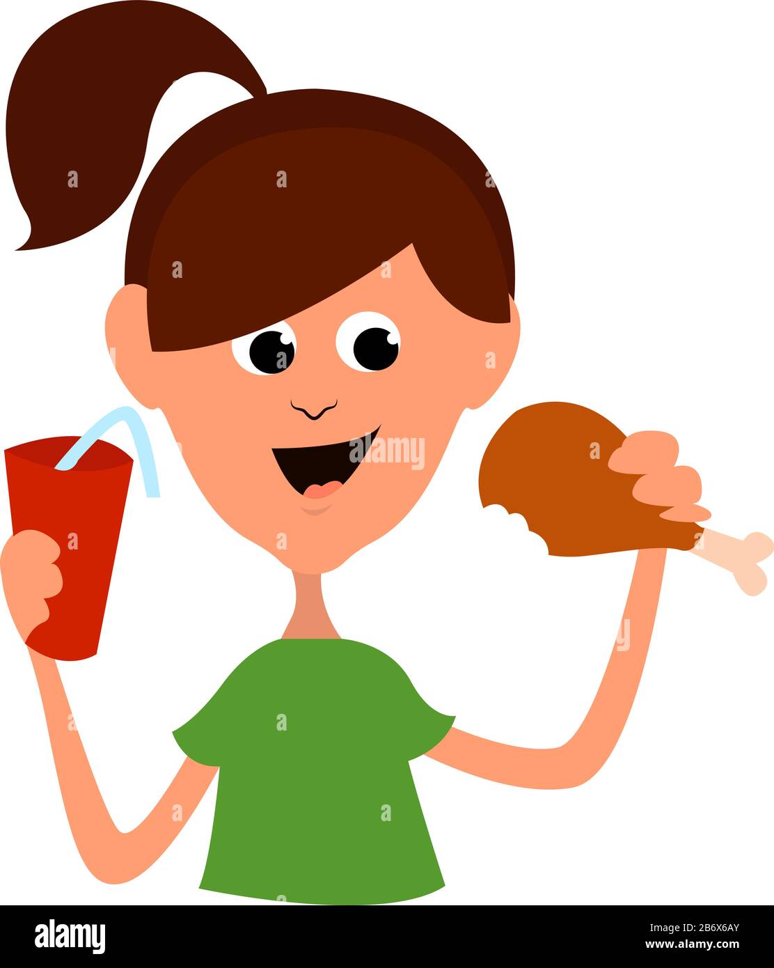 Girl eating, illustration, vector on white background Stock Vector ...