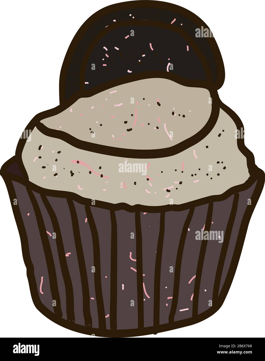 Chocolate cupcake drawing, illustration, vector on white background ...