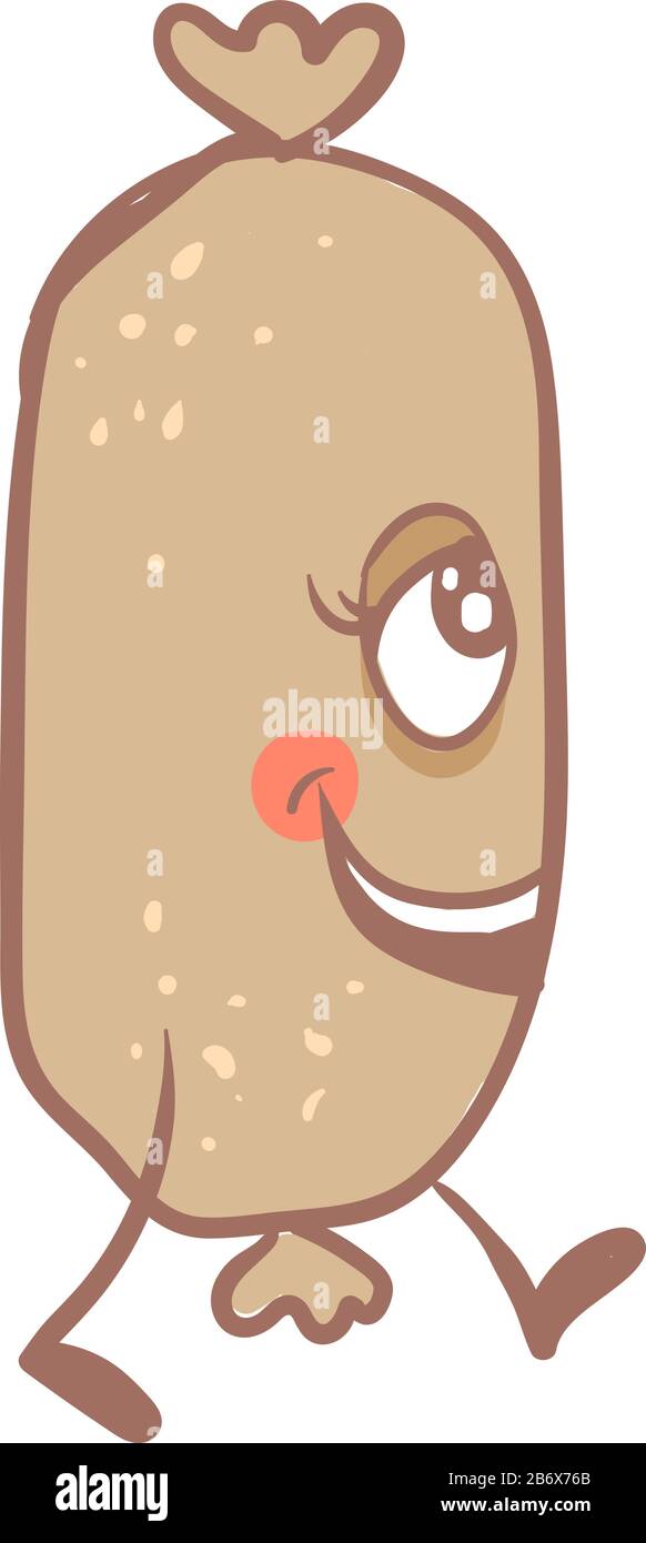 Happy sausage, illustration, vector on white background Stock Vector ...