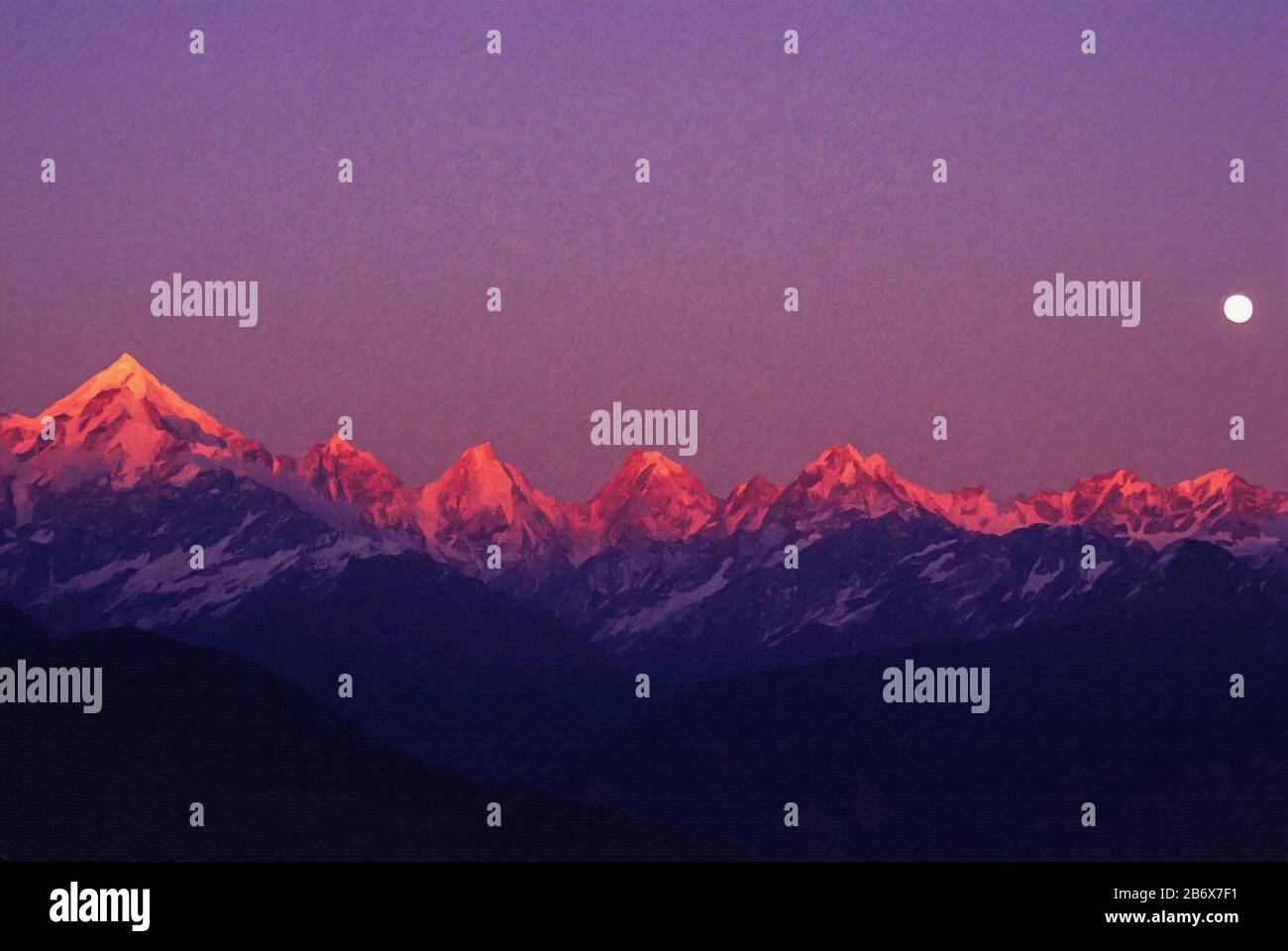 Digital Paintings: Panchcahuli Peaks-16 Digital Painting of pink color ...