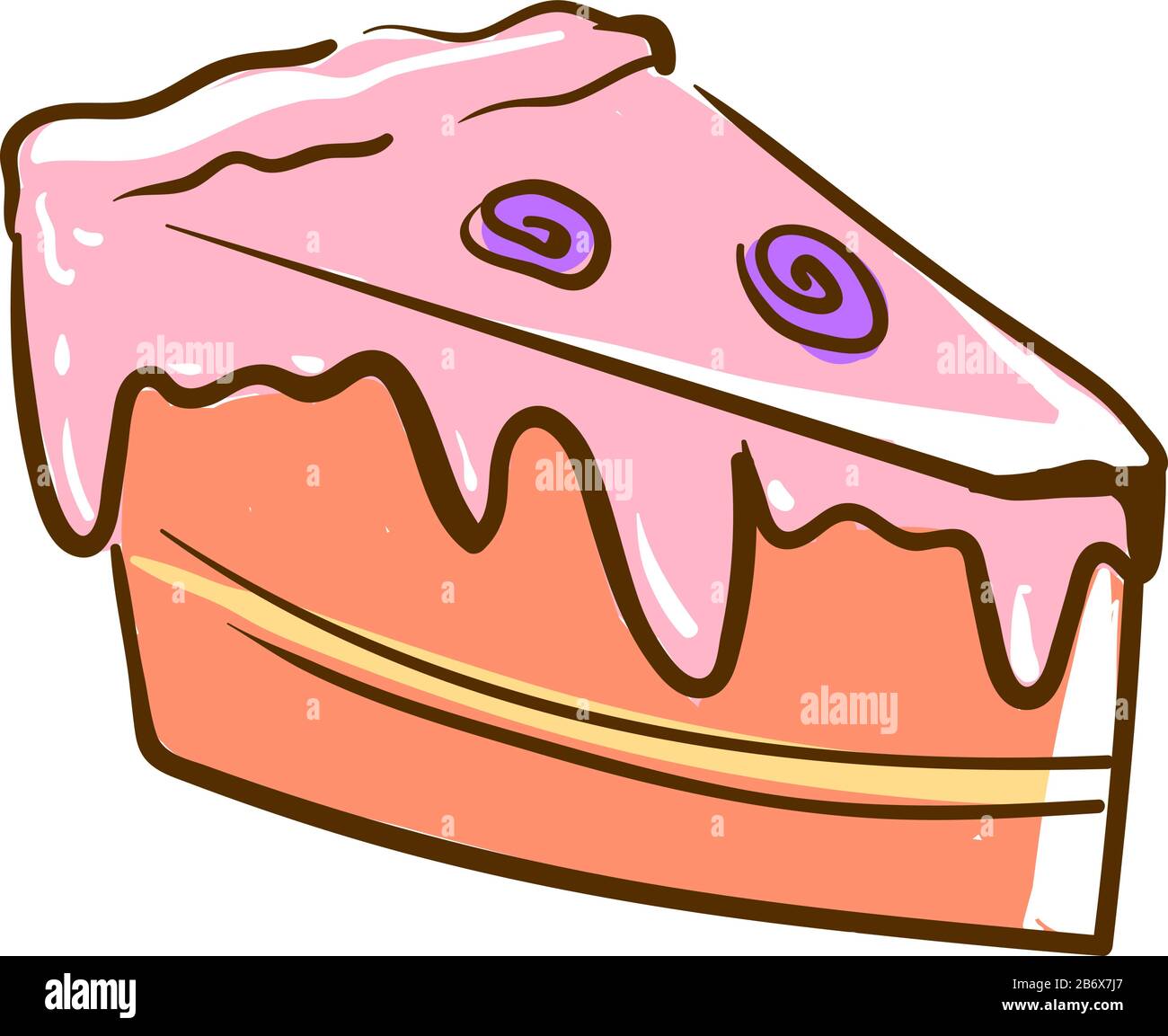Piece of pink cake, illustration, vector on white background Stock ...