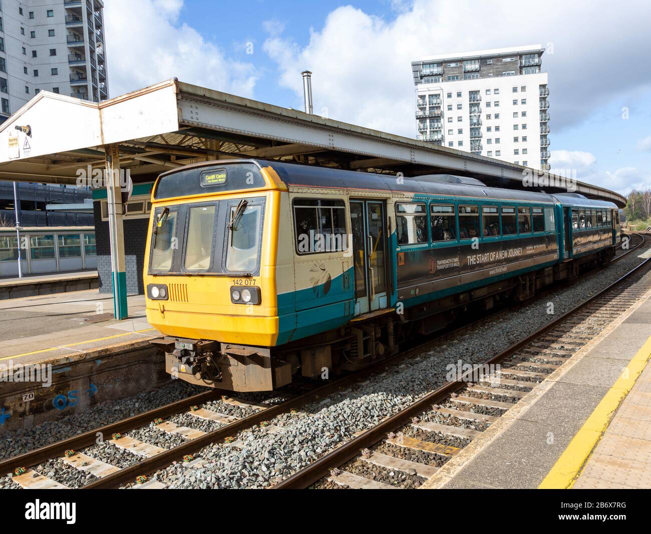 Transport for Wales Class 142 train at Queen Street railway station ...