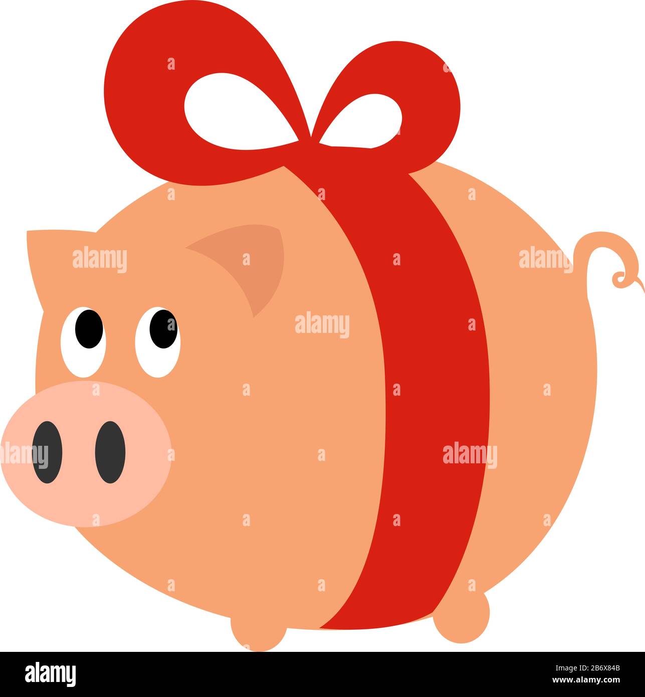 Pig with bow, illustration, vector on white background Stock Vector ...