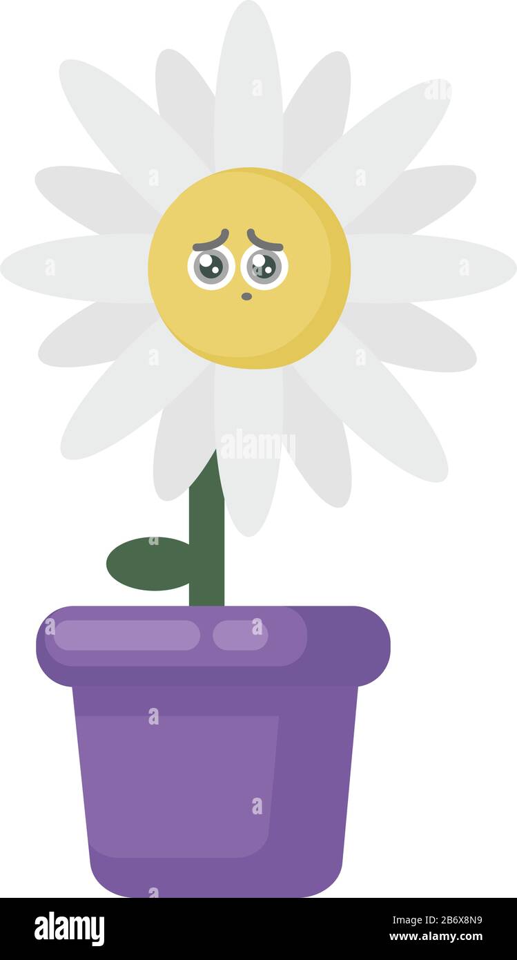 Sad flower in pot, illustration, vector on white background Stock ...