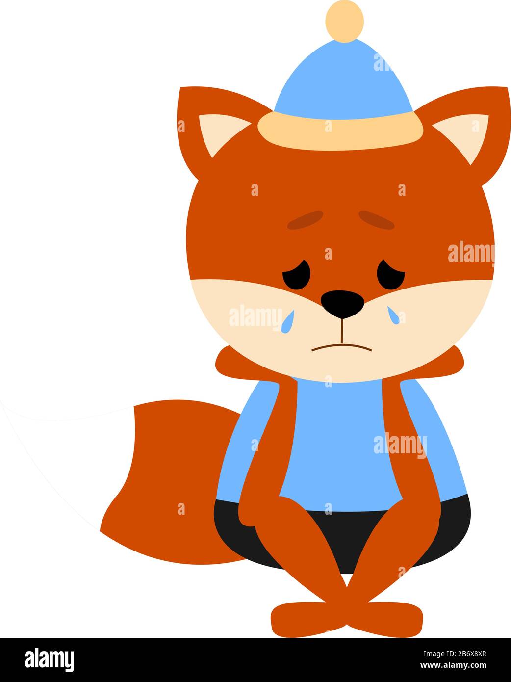 Sad little fox, illustration, vector on white background Stock Vector ...