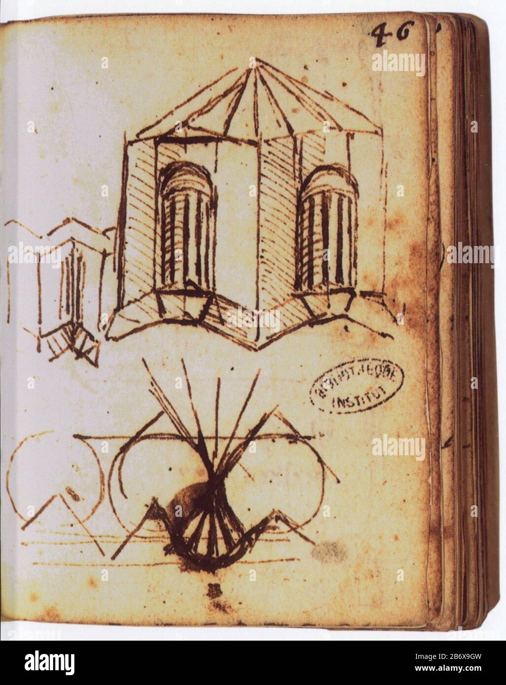 Leonardo da Vinci. Diagram of artillery fire and military architecture ...