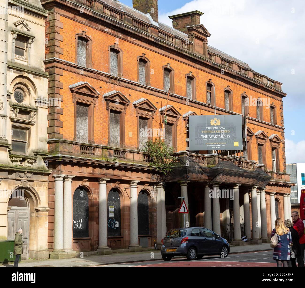 Large nineteenth century buildings, Butetown, Cardiff Bay, South Wales ...