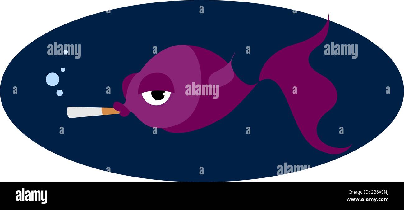 Fish smoking, illustration, vector on white background Stock Vector ...