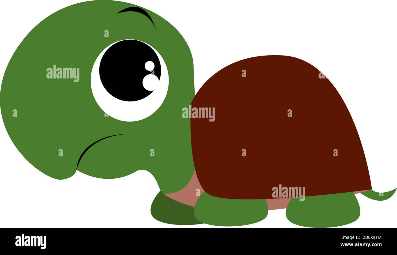 Sad green turtle, illustration, vector on white background Stock Vector ...