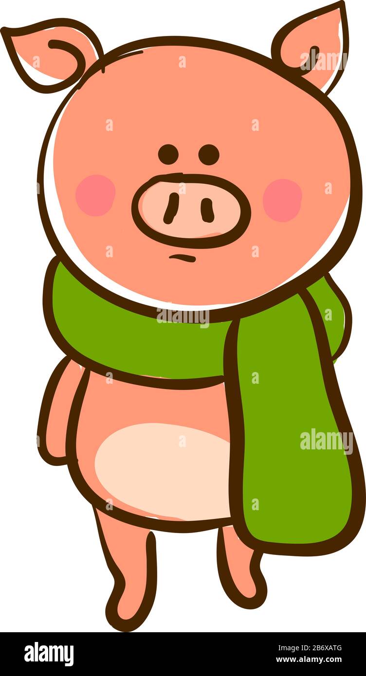 Pig with scarf, illustration, vector on white background Stock Vector ...