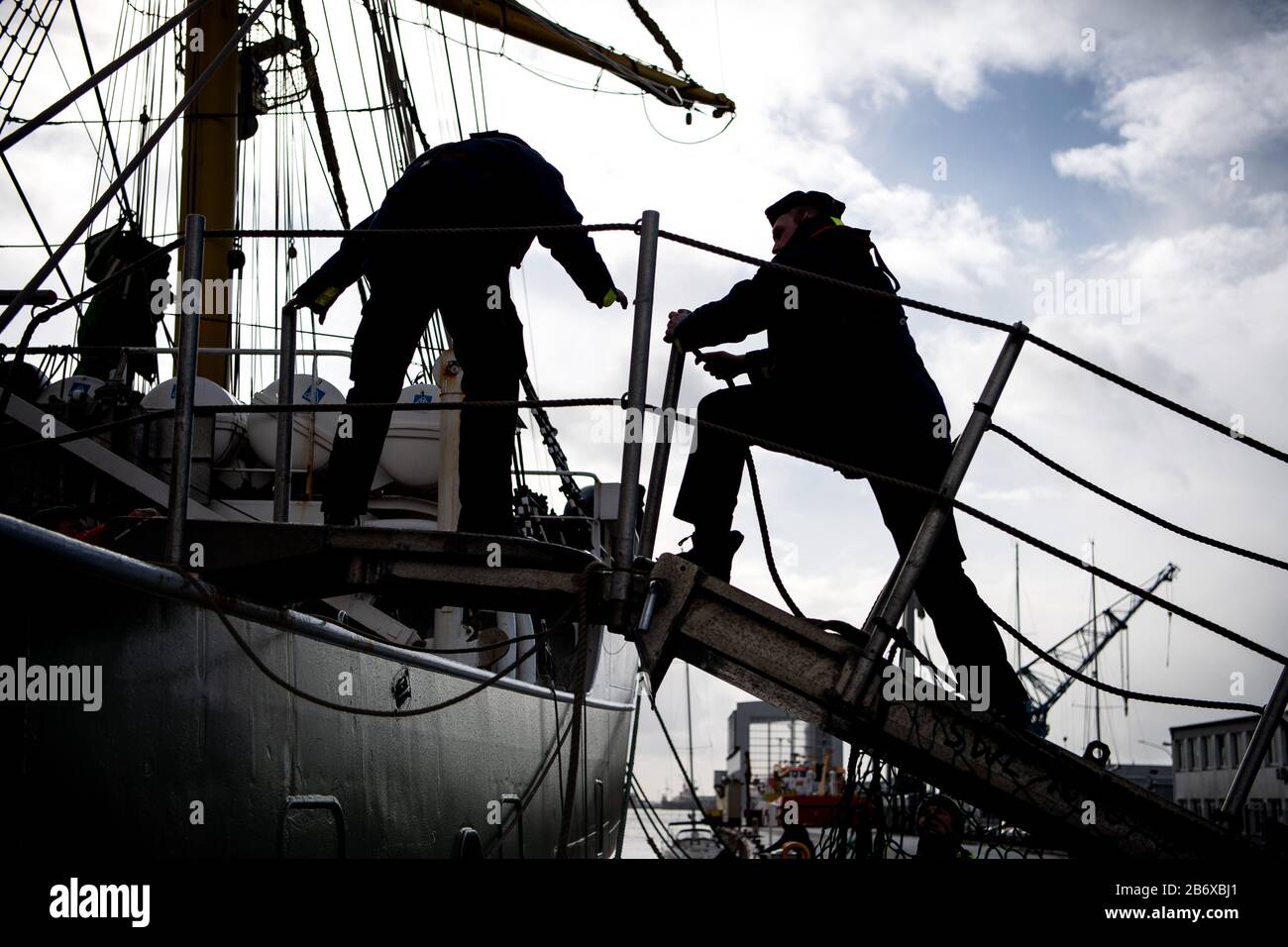 12 March 2020, Bremen, Bremerhaven: The gangway of Alexander von ...