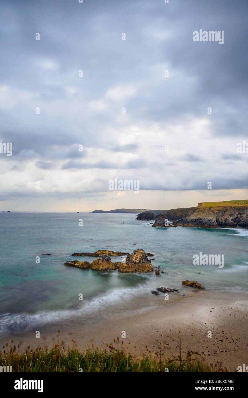 Dramatic scenery / Long exposure of waves breaking at the beach of ...