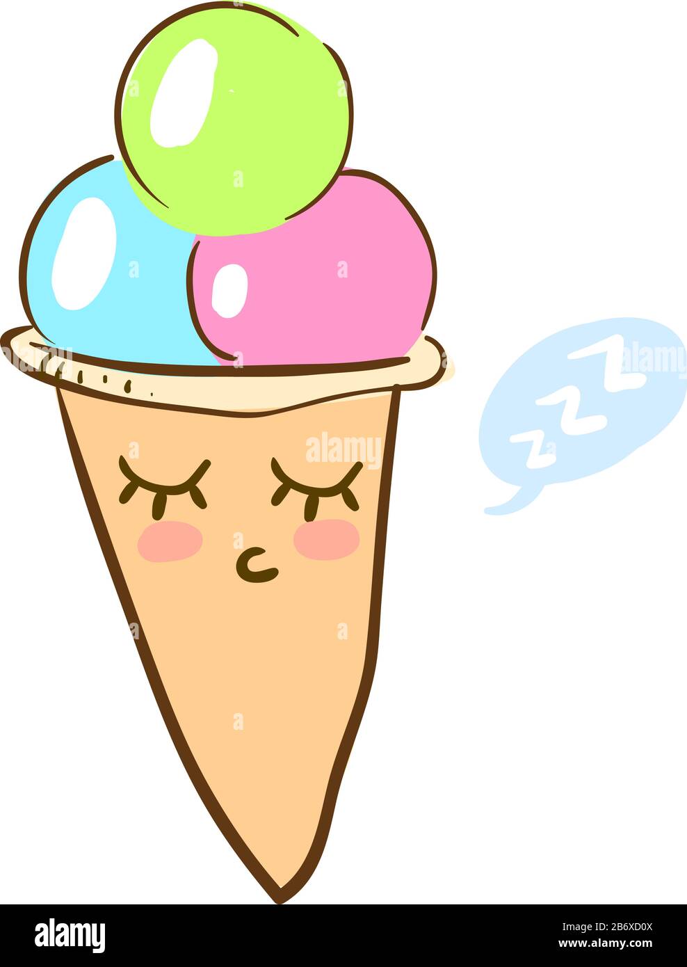 Sleeping ice cream, illustration, vector on white background Stock ...