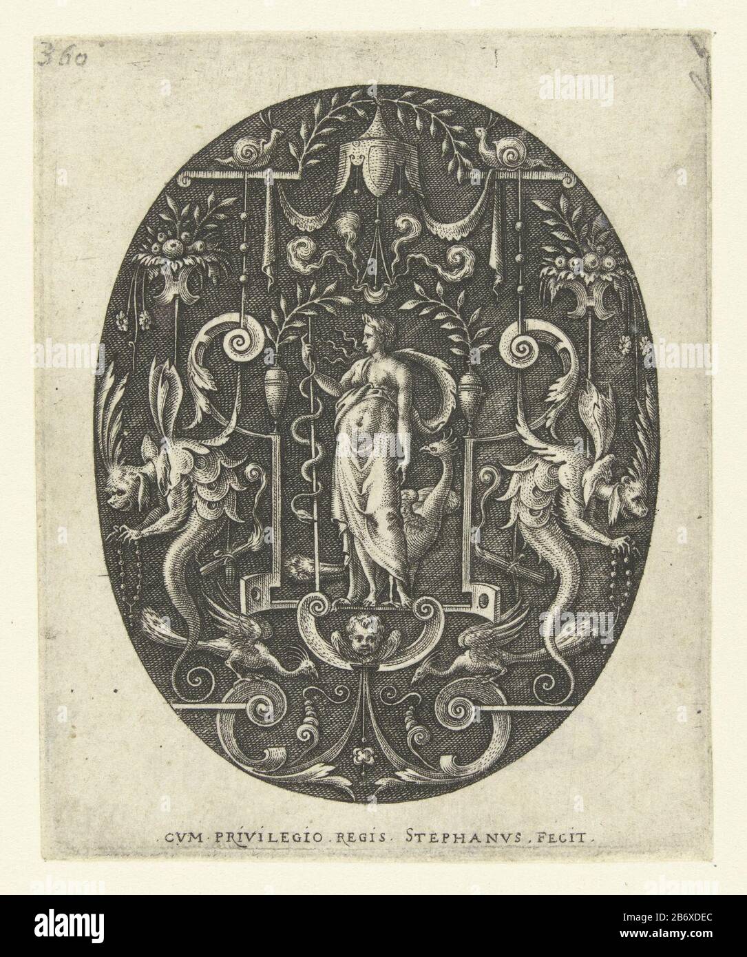 Juno met pauw aan haar voeten Ovalen met goden, omringd door grotesken ...