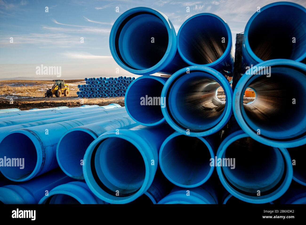 Water pipes ready to be put in the ground outside Williston in North ...