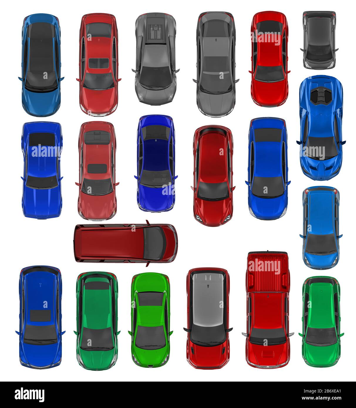 Set of 20 Cars - top view 3D render Stock Photo - Alamy