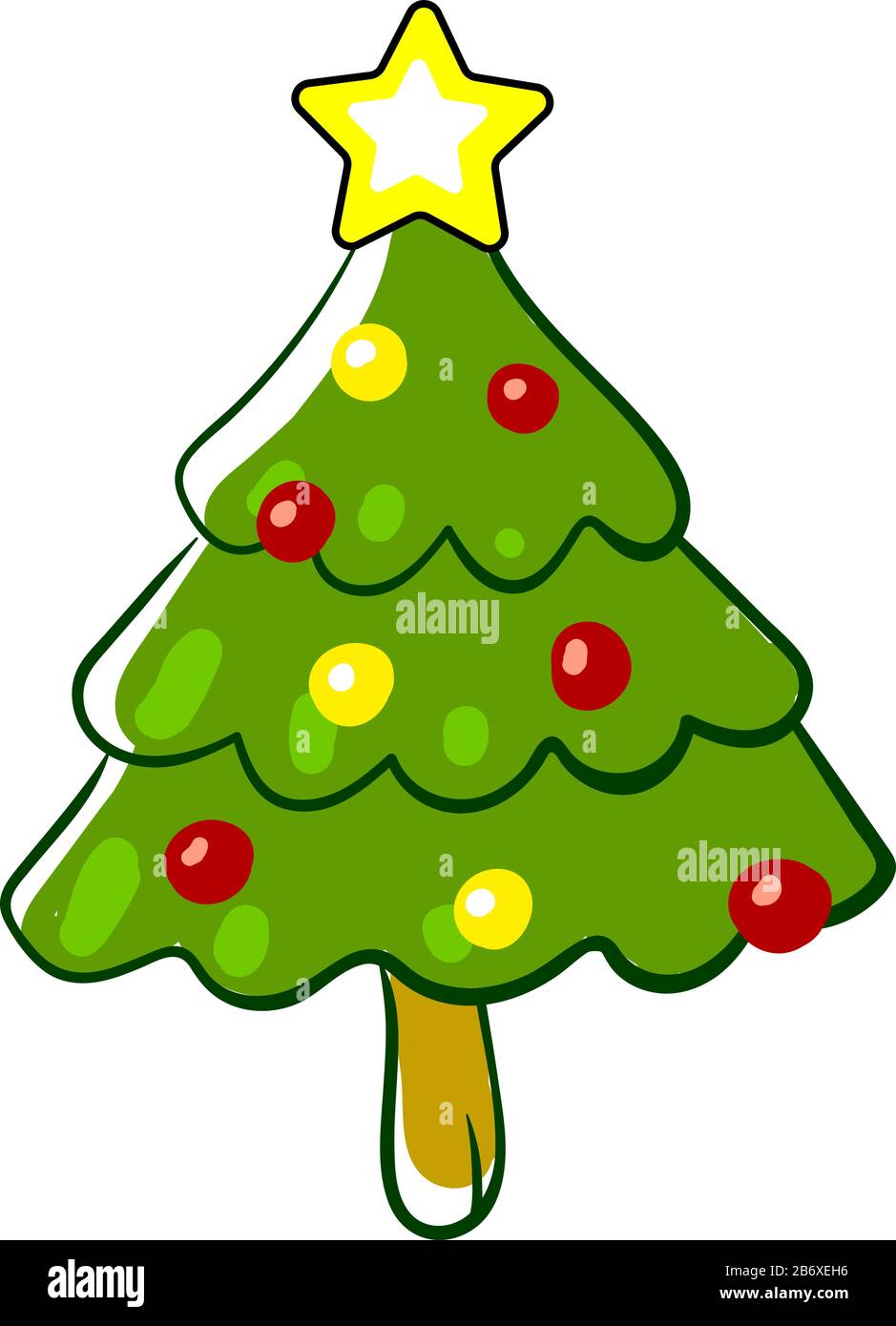 Little tree with star, illustration, vector on white background Stock ...