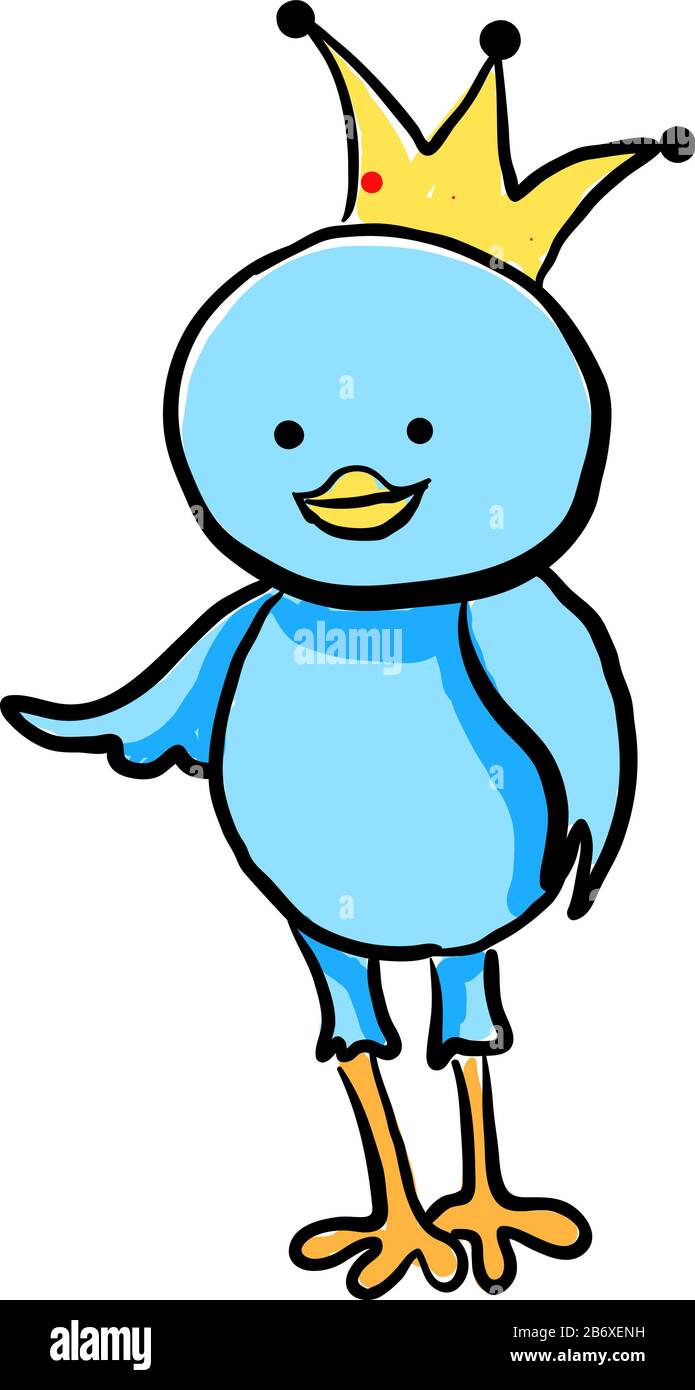 Blue bird with crown, illustration, vector on white background Stock ...