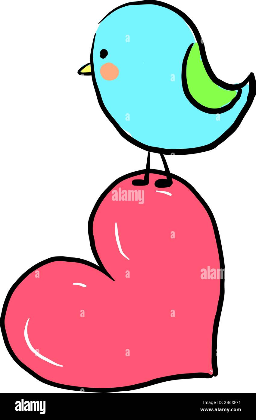 Bird with heart, illustration, vector on white background Stock Vector ...