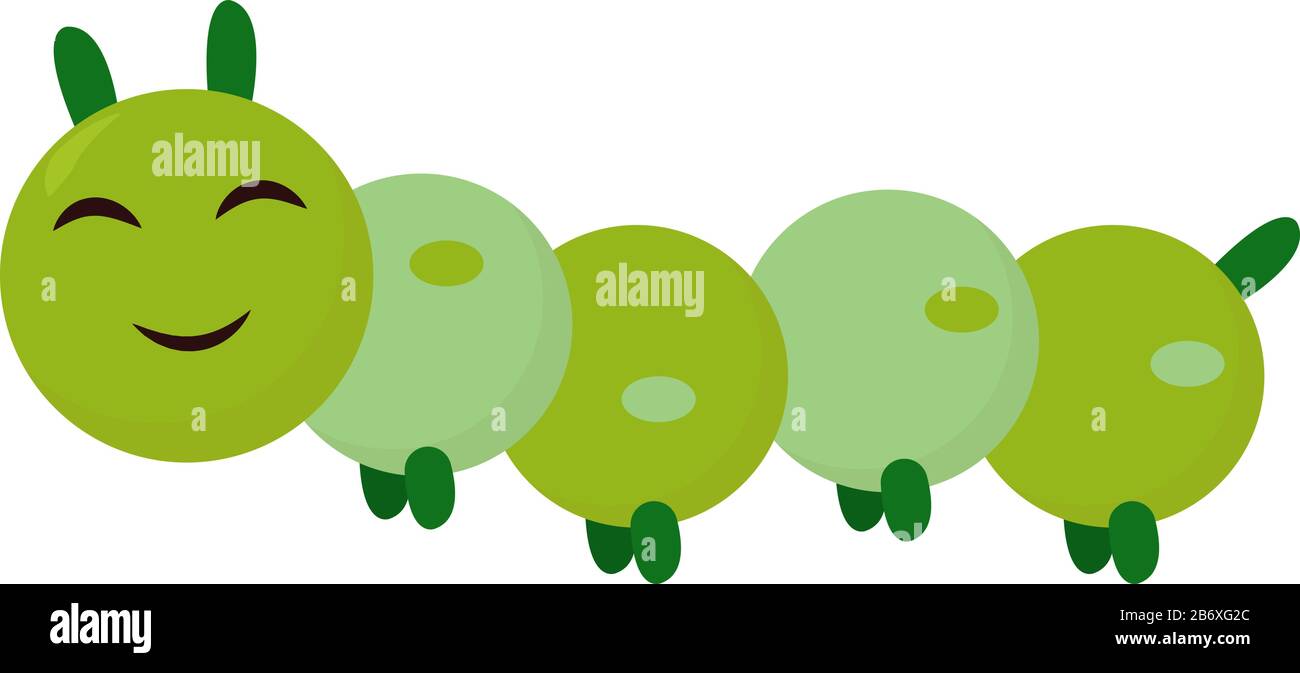 Happy green worm, illustration, vector on white background Stock Vector ...