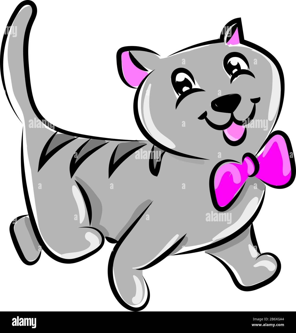 Cat with bow, illustration, vector on white background Stock Vector ...