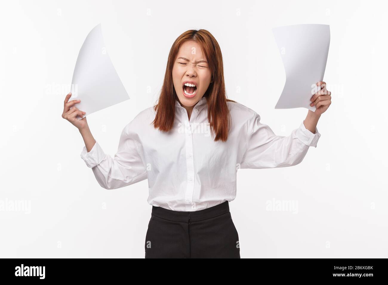 Career, business and women concept. Portrait of distressed and annoyed ...