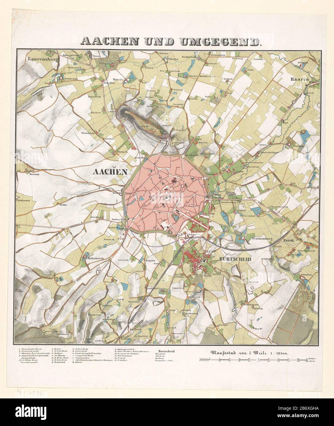 Kaart van Aken en omgeving Aachen und umgegend (titel op object) Map of ...