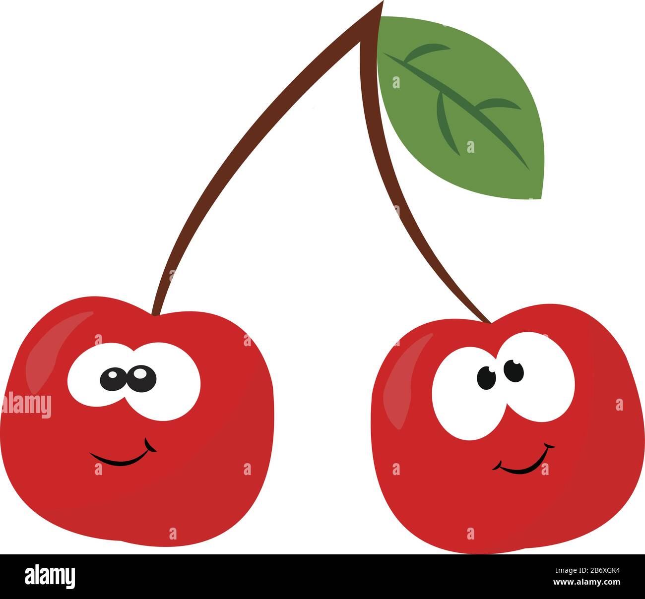 Two cherries, illustration, vector on white background Stock Vector ...